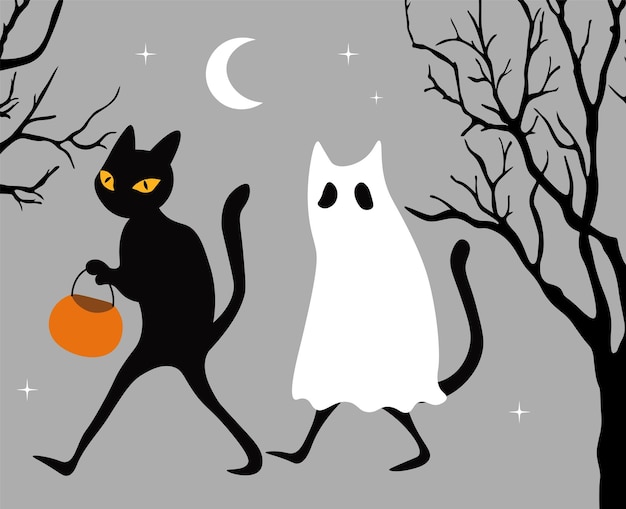 Ghostly Trick-or-Treaters in Moonlit Woodland Landscape | Jiffy Designs