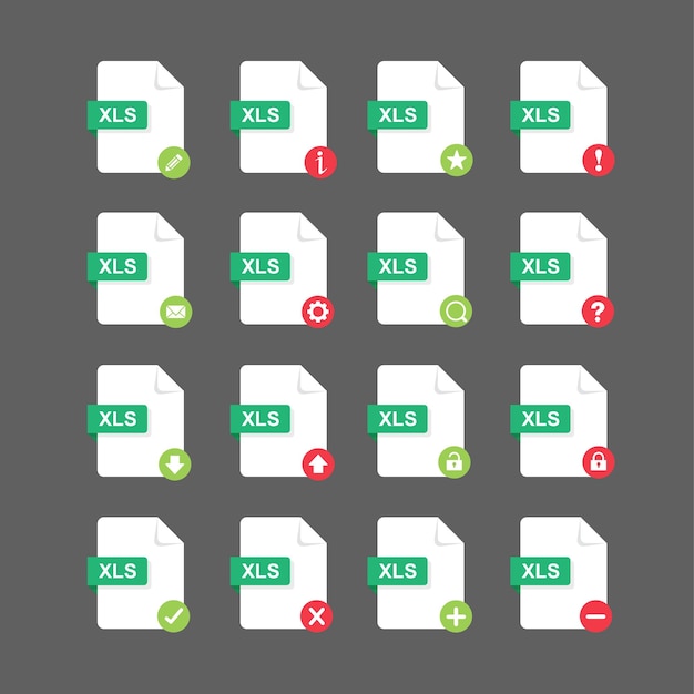 Vibrant XLS File Icons with Checkmarks and Crosses | Jiffy Designs