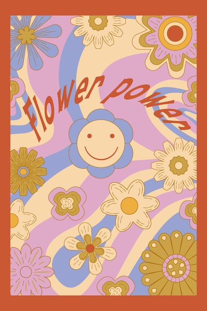 Cheerful Flower Power Design with Smiling Face and Vibrant Blooms ...