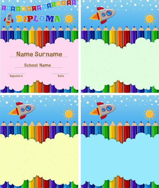 Vibrant Crayon-Themed Diploma Design with Colorful Cityscape Borders | Jiffy Designs
