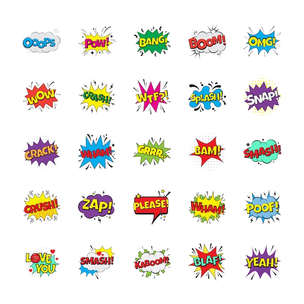 Vibrant Retro Comic Book Expressions and Exclamations | Jiffy Designs