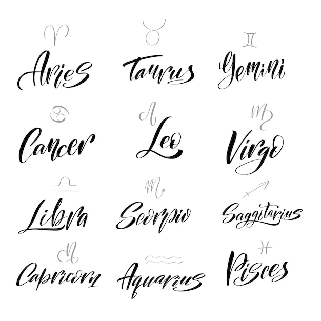 Elegant Calligraphic Zodiac Sign Symbols in Cursive Script | Jiffy Designs