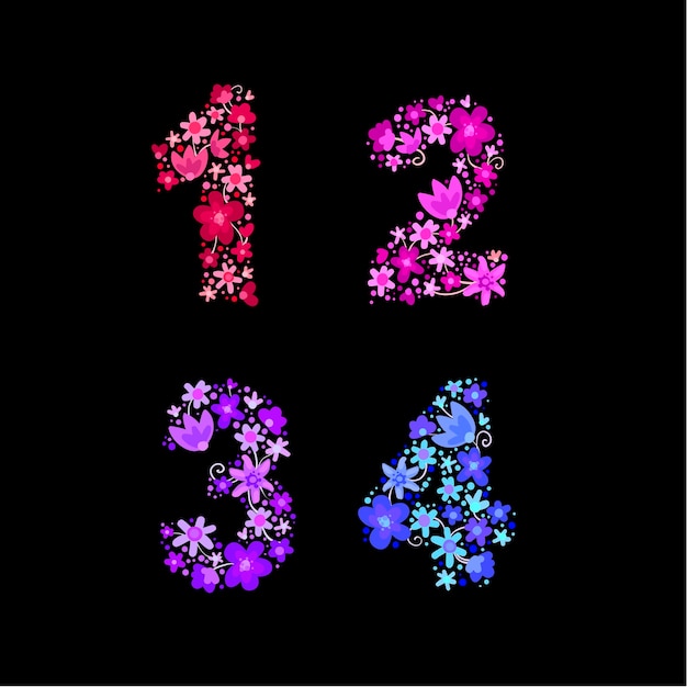 Vibrant Floral Numbers 1234 on Black Background | Jiffy Designs