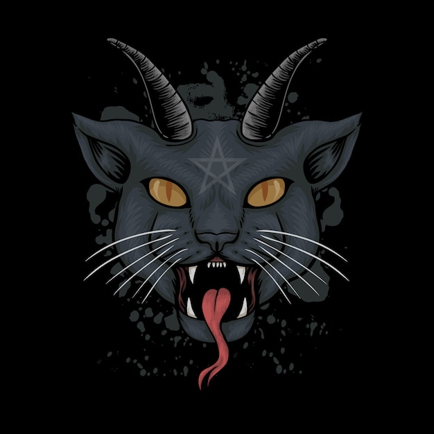 Demonic Black Cat with Horns and Pentagram Eyes | Jiffy Designs