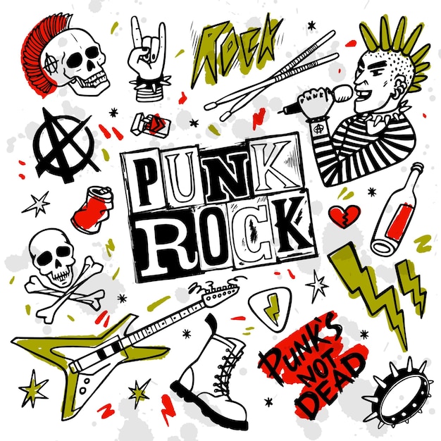 Vibrant Punk Rock Artwork with Skulls, Guitars, and Graffiti | Jiffy ...
