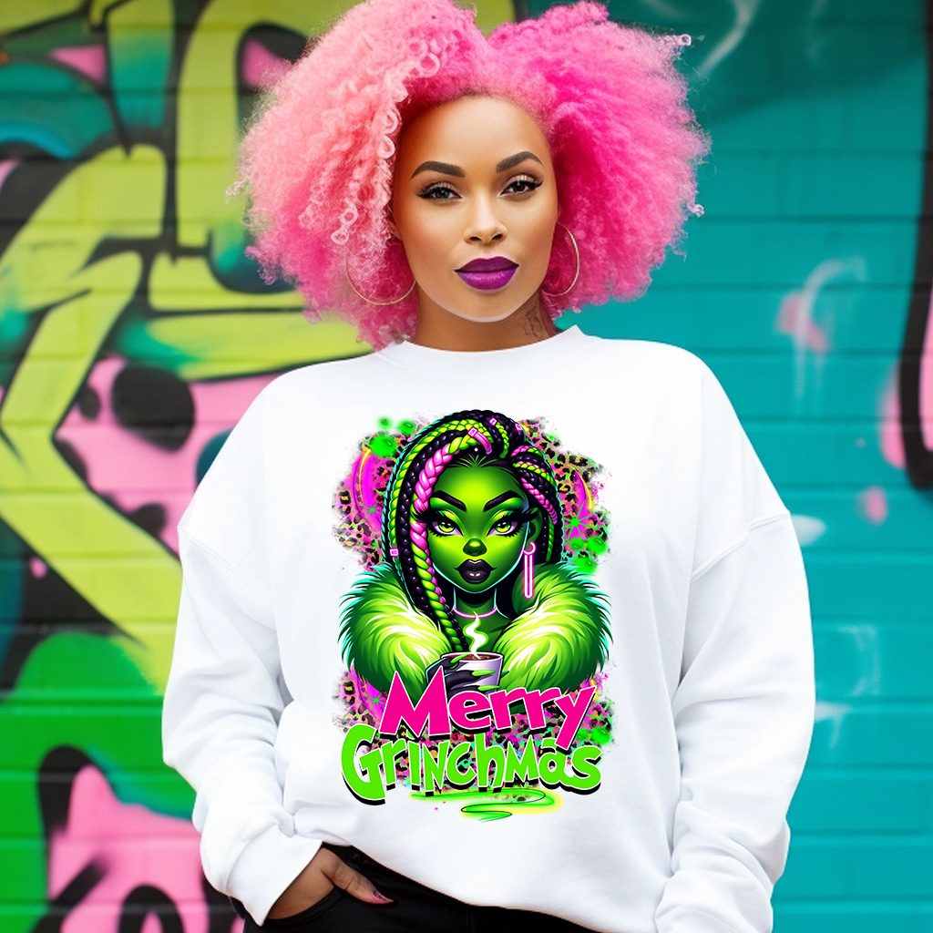 'Merry Grinchmas' Vibrant Neon Green Character with Colorful Braids ...