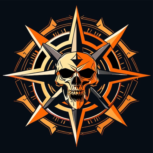 Striking Skull Compass Rose Emblem with Fiery Accents | Jiffy Designs