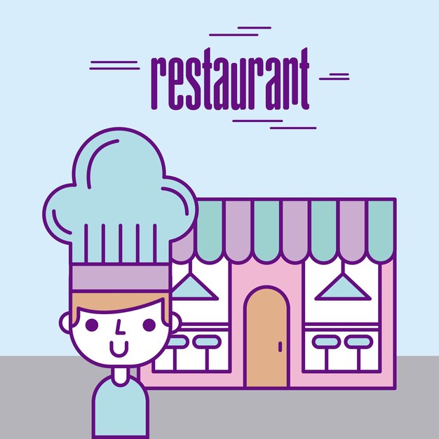 Cute Cartoon Restaurant Storefront with Smiling Chef Illustration ...