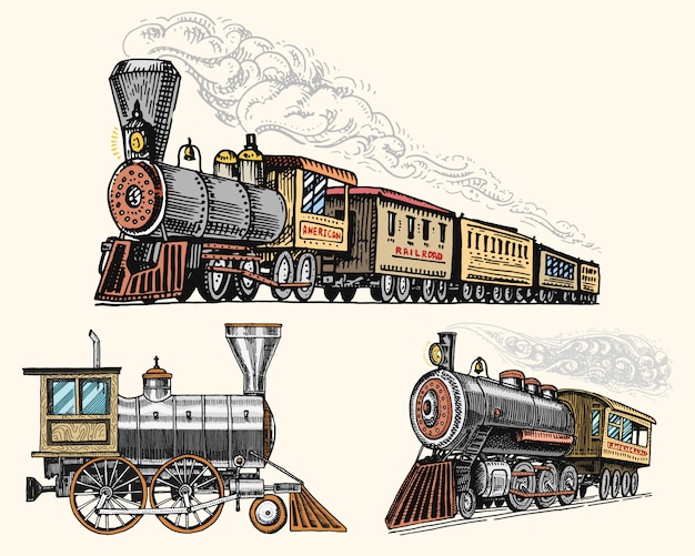 Vintage Steam Locomotive Train Illustration with Detailed Designs ...