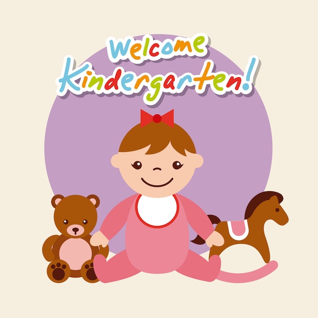 Cheerful Kindergarten Welcome Illustration with Smiling Child and Toys ...