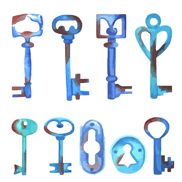 Whimsical Blue Keys: A Playful Collection of Vintage Charms | Jiffy Designs