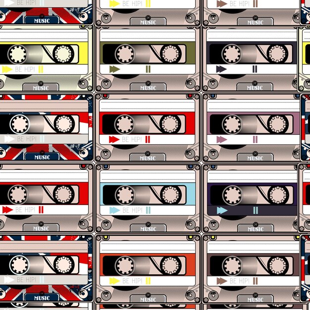 Stacked Retro Audio Cassettes with Union Jack Patterns | Jiffy Designs