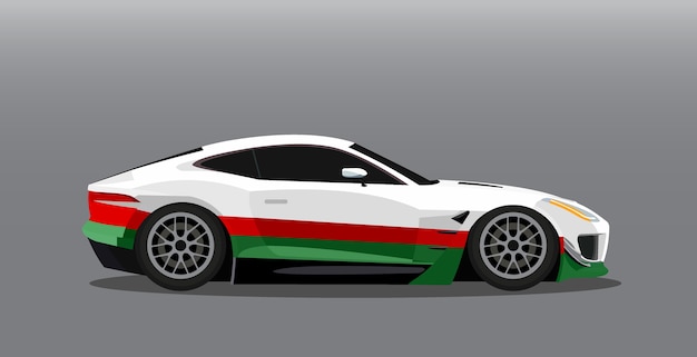 Sleek Sports Car with Tricolor Stripes and Alloy Wheels | Jiffy Designs