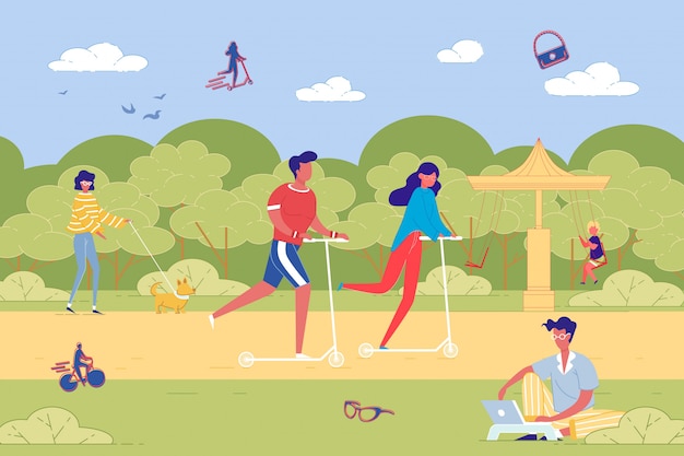 Vibrant Park Scene with Diverse People Enjoying Outdoor Activities ...