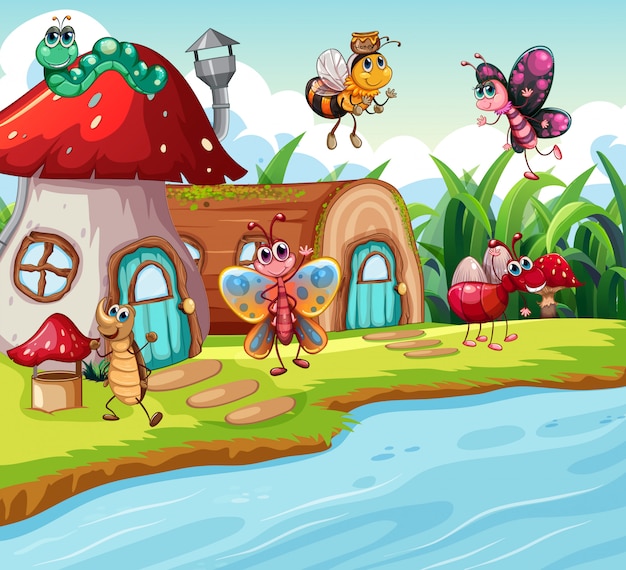 Whimsical Mushroom Village with Vibrant Insects and Butterflies | Jiffy ...