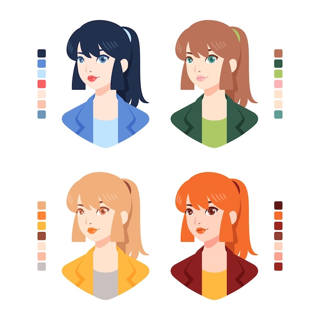 Vibrant Portraits Collection with Color Palettes Showcasing Diverse ...