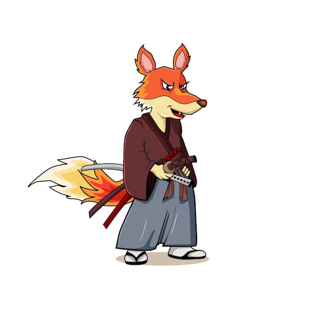 Dashing Fox in Stylish Samurai Attire Wielding a Katana | Jiffy Designs