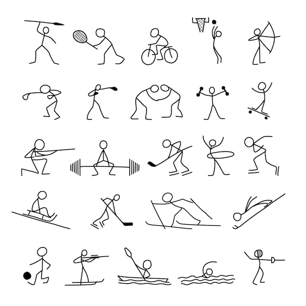 Diverse Stick Figure Collection Showcasing Variety of Activities ...