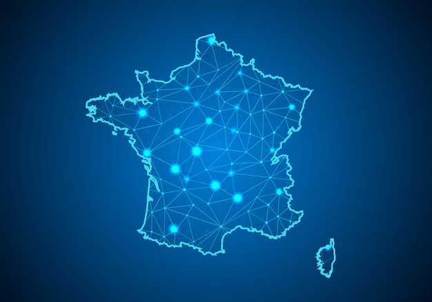Glowing Outline of France with Interconnected Nodes | Jiffy Designs