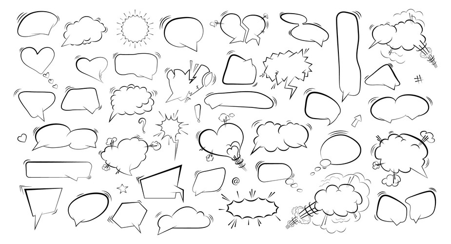 Outline Speech Bubbles. Set Doodle Speech Balloon Sketch Hand Drawn ...