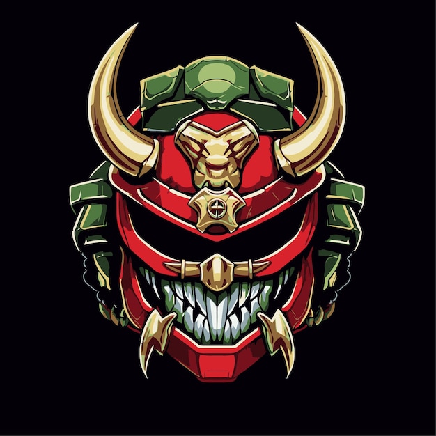 Powerful Robotic Samurai Warrior Mask in Vibrant Red and Green | Jiffy ...