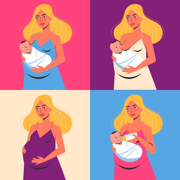Vibrant Collection of Diverse Motherhood Illustrations | Jiffy Designs