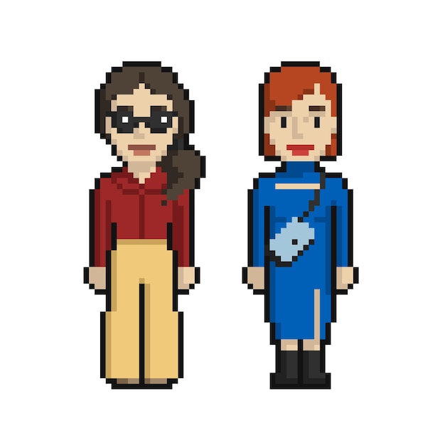 Retro-Inspired Pixel Art Duo: Stylish Individuals in Casual Attire ...