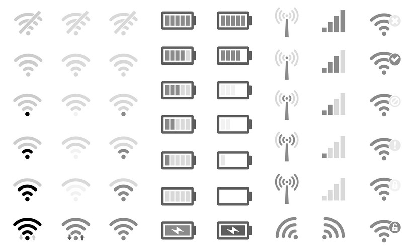 Flat Mobile Phone System Icons Wifi Signal Strength, Battery Charge ...