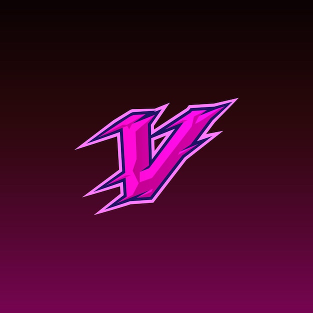 Vibrant Neon 'V' Symbol on Dark Burgundy Background | Jiffy Designs