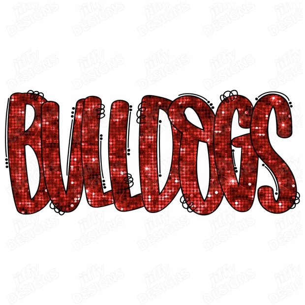 'Bulldogs' Shimmering Red Mosaic Letters with Bold Black Outline ...