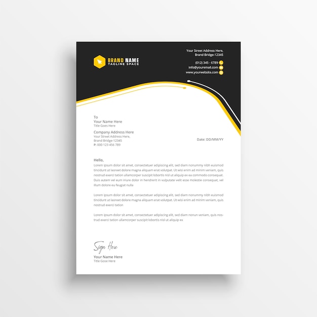 Sleek and Modern Corporate Letterhead with Vibrant Yellow Accents ...