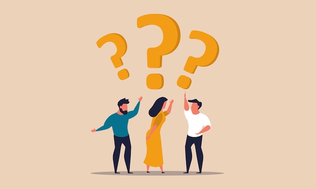 Curious Trio Pondering Questions with Vibrant Question Marks | Jiffy ...