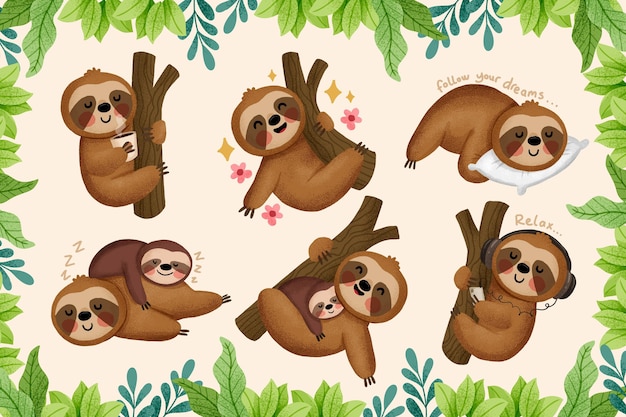 Charming Sloth Friends Relaxing Amidst Lush Foliage | Jiffy Designs
