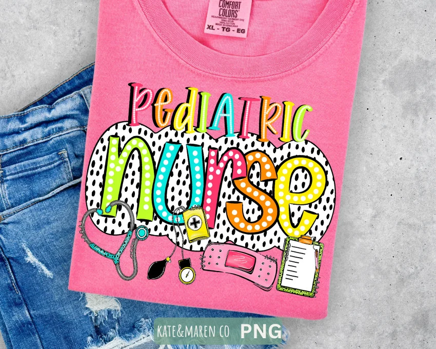 'Pediatric Nurse' Vibrant Typography with Playful Medical Symbols ...