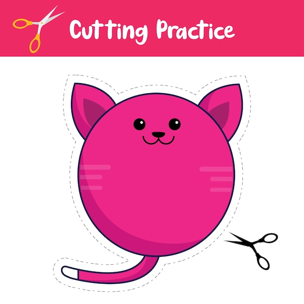 Adorable Pink Kitty Cutting Practice for Kids | Jiffy Designs