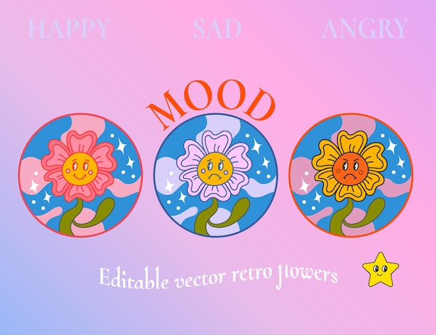 Vibrant Retro Floral Mood Expressions in Cheerful Hues | Jiffy Designs