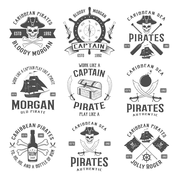 Vintage Caribbean Pirate Insignia and Emblems Collection | Jiffy Designs