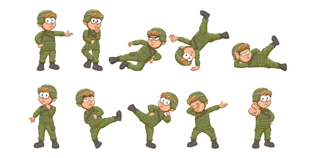 Comical Cartoon Soldiers in Action-Packed Poses | Jiffy Designs