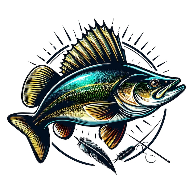 Vibrant Underwater Predator: Detailed Illustration of a Ferocious Fish ...