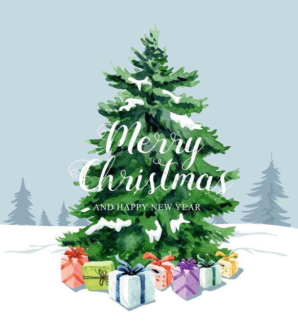 Merry Christmas Tree with Presents in Snowy Winter Scene | Jiffy Designs
