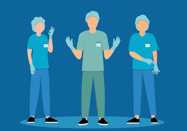 Friendly medical staff in scrubs on a blue background | Jiffy Designs