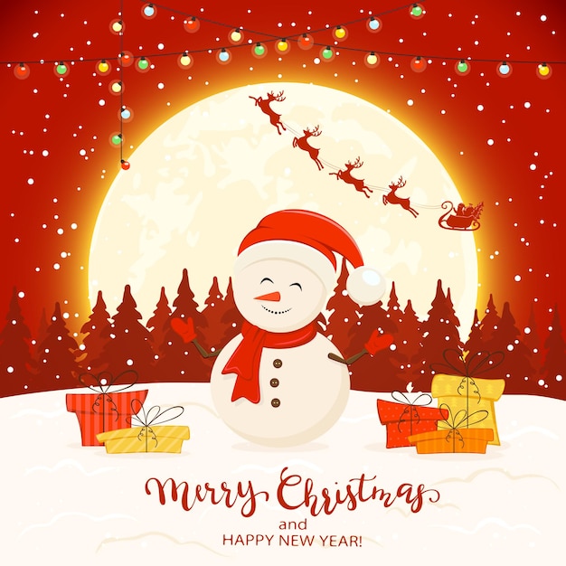 Jolly Snowman Celebrates Christmas Under the Starry Night Sky | Jiffy ...