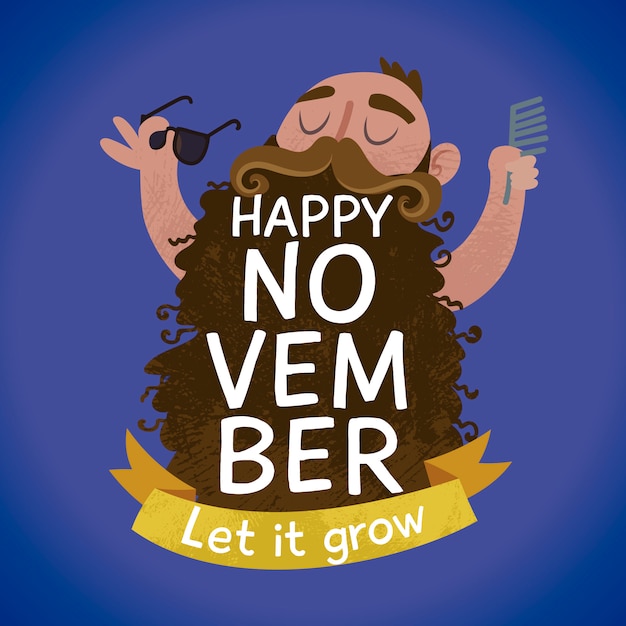 Whimsical Movember Celebration with Cheerful Mustachioed Man | Jiffy ...