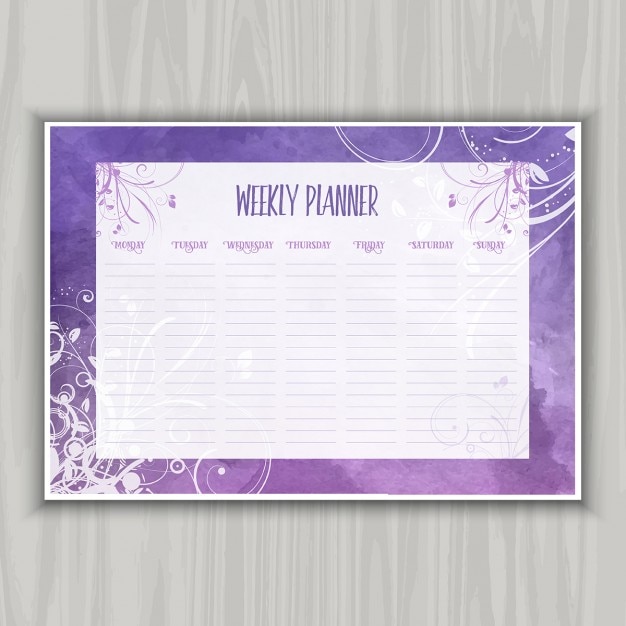 Weekly Planner with Purple Floral Design and Labeled Days | Jiffy Designs