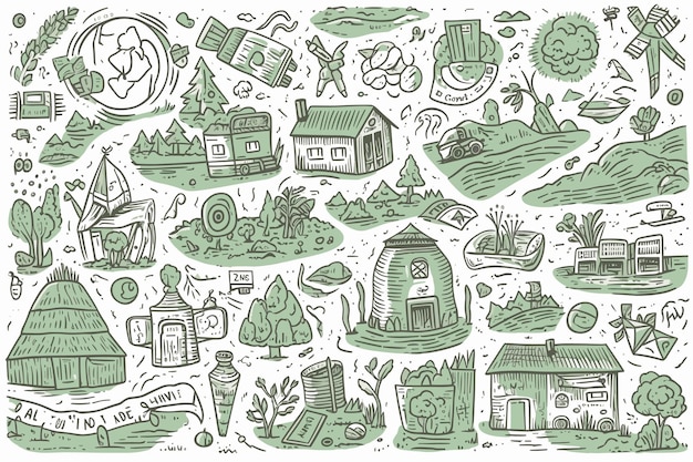Whimsical Countryside Doodles: A Charming Nature-Inspired Illustration ...