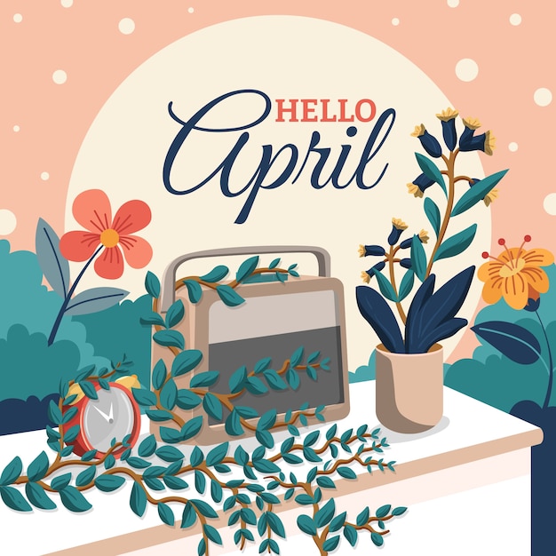 Vibrant 'Hello April' Floral Illustration with Watering Can | Jiffy Designs