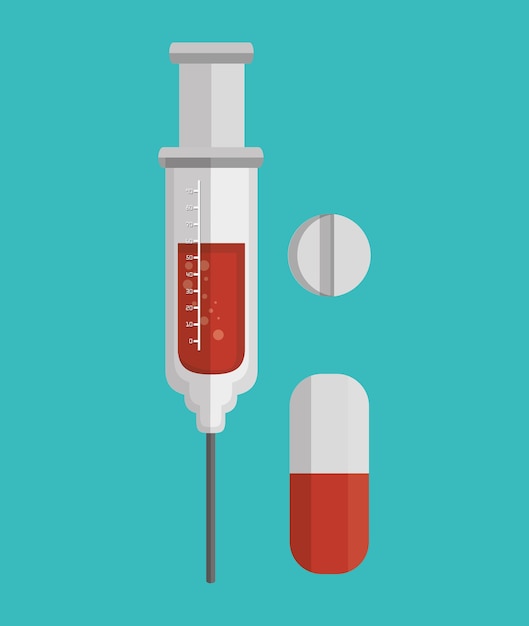Stylized Medical Syringe and Pill Illustration with Geometric Shapes ...