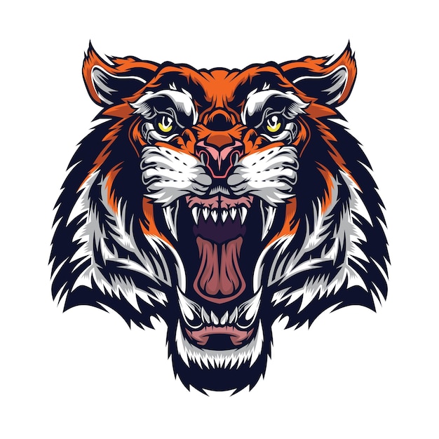Fierce Feline Ferocity: Intense Tiger Head Illustration | Jiffy Designs