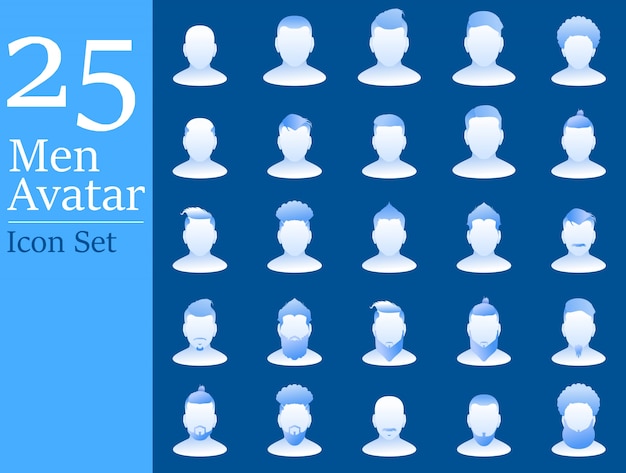 Diverse Set of 25 Minimalist Male Avatar Icons on Blue | Jiffy Designs