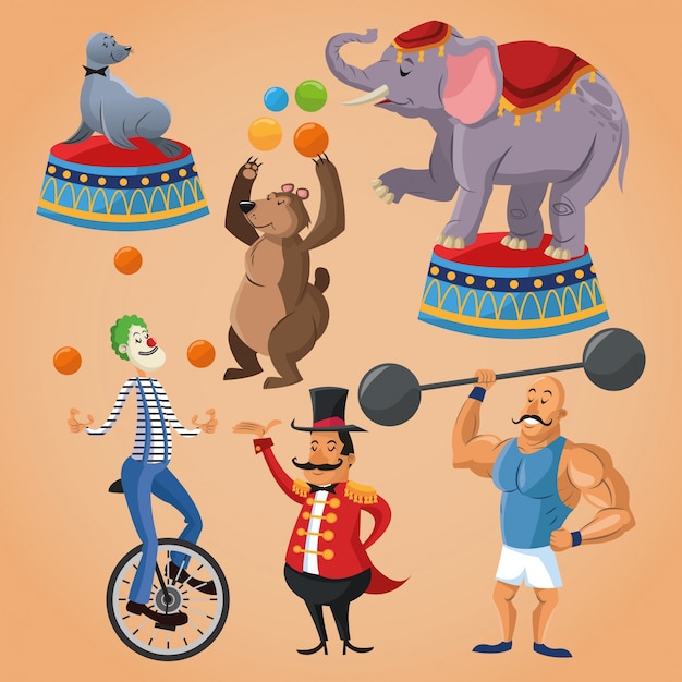 Whimsical Circus Characters and Animals in Vibrant Illustration | Jiffy ...